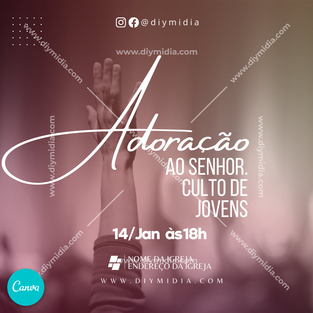 Adoração Ao Senhor Culto De Jovens Banner Gospel Editável Canva Premium